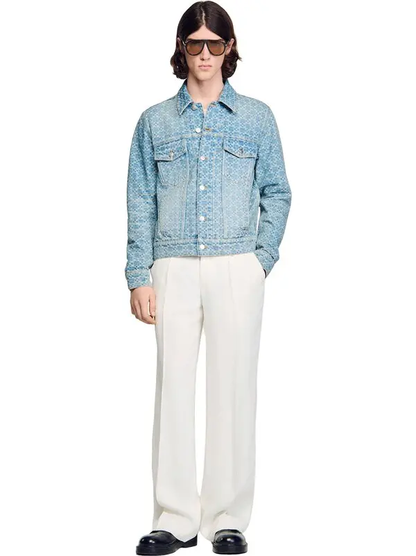 Sandro Square Cross Jacquard Denim Jacket - Sky Blue