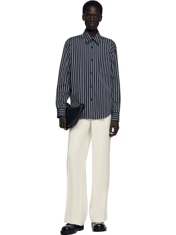 Sandro Striped Cotton Shirt - Marine / Blanc