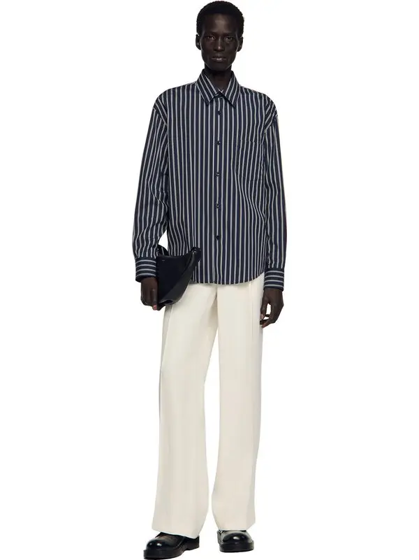 Sandro Striped Cotton Shirt - Marine / Blanc