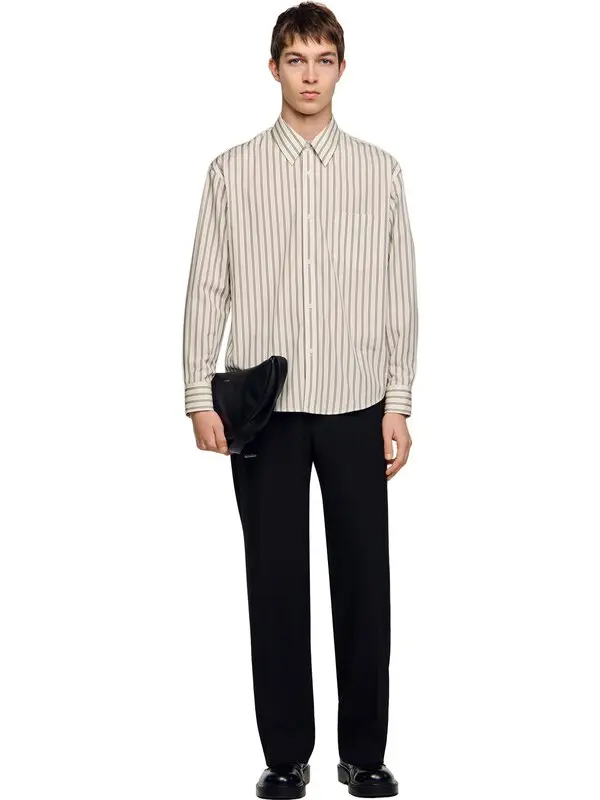 Sandro Striped Cotton Shirt - White / Navy
