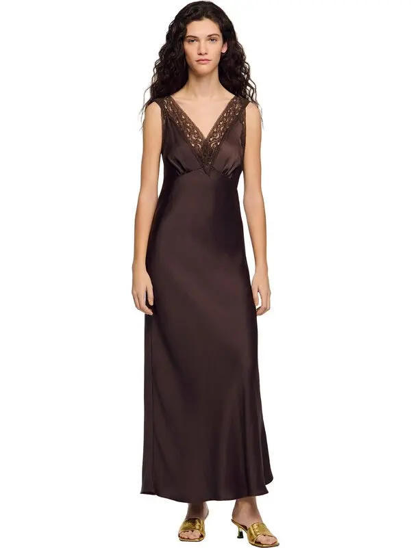 Sandro Lace Collar Maxi Dress - Brown