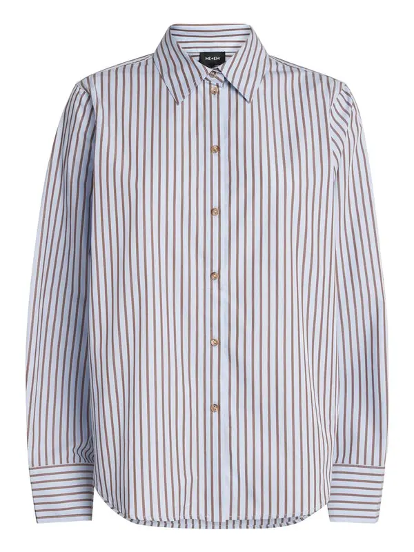 ME+EM Cotton Stripe Relaxed Shirt - Blue