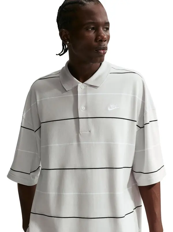 Nike Sportswear Club Oversized Striped Polo - Grey