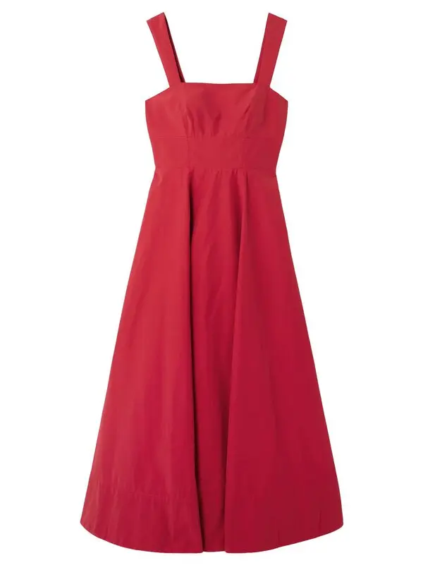 LA LIGNE Myrtle Shirred Cotton-blend Poplin Midi Dress - Red