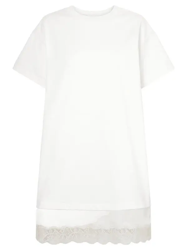 Staud Grier Silk And Lace-trimmed Cotton-jersey Mini Dress - Neutrals