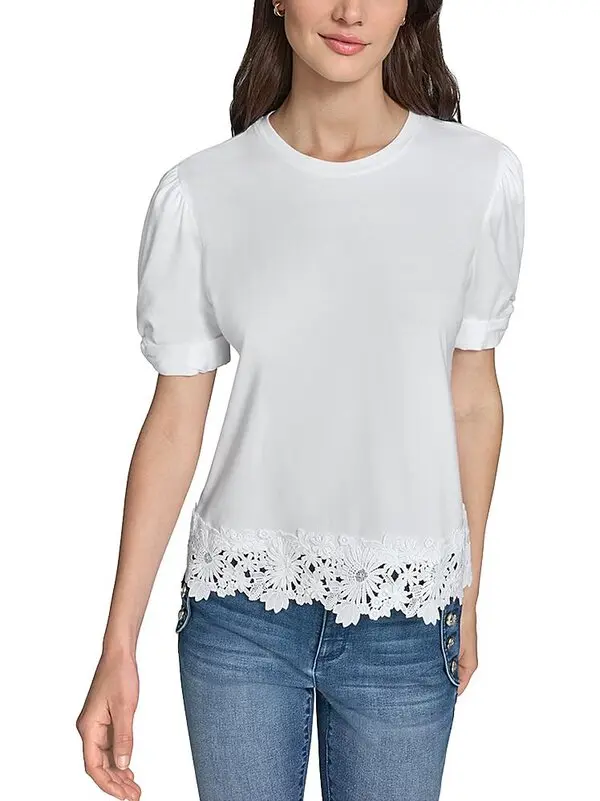 Karl Lagerfeld Paris Lace Trim Tee - White