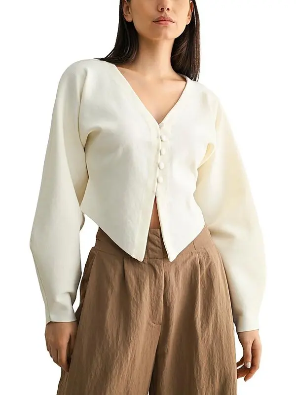 LUVEE Mable Structured Knit Cardigan Top - Cream