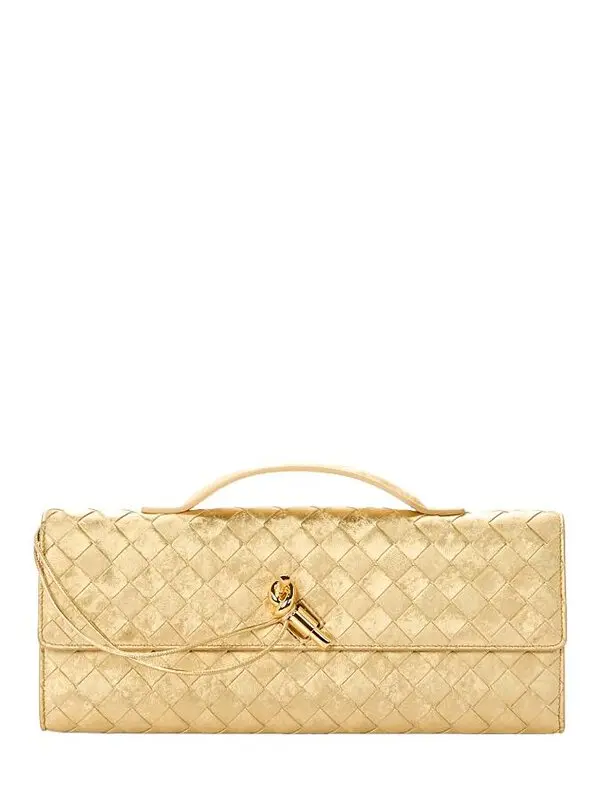 Bottega Veneta Andiamo Intrecciato Leather Clutch - Gold