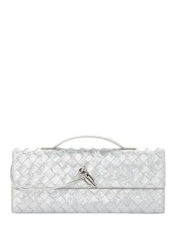 Bottega Veneta Andiamo Intrecciato Leather Clutch - Silver