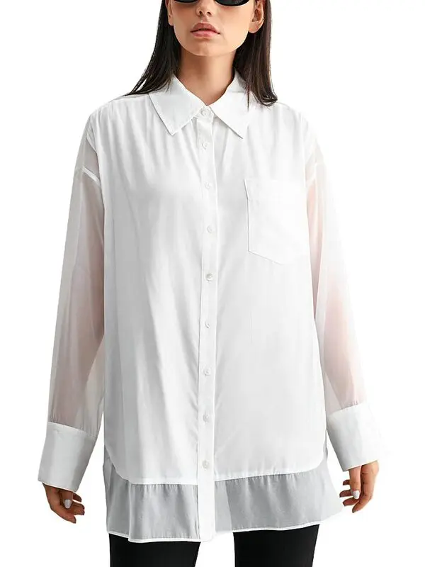 LUVEE Mable Organza Contrast Oversized Shirt - Off White