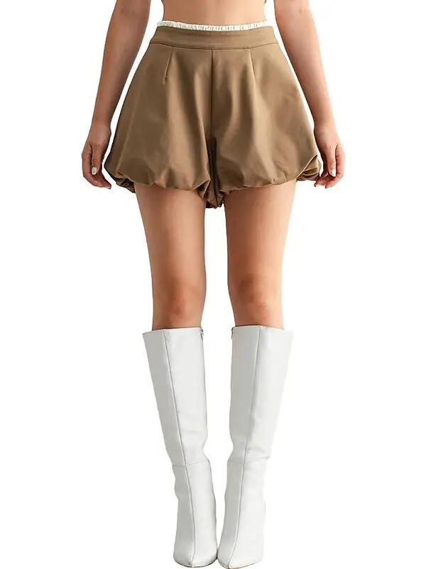 LUVEE Mable Balloon Hem Shorts - Lt Mocha