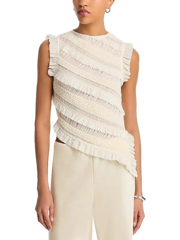 LUVEE Ruffled Asymmetrical Top - Cream