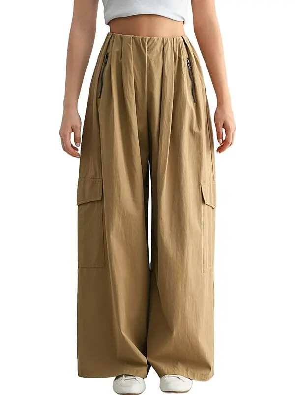 LUVEE Mable Front Zip Flap Patch Pocket Pants - Taupe