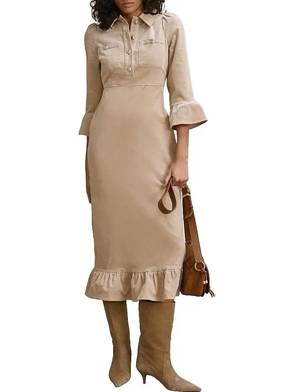Mint Velvet Corduroy Midi Shirt Dress - Neutral