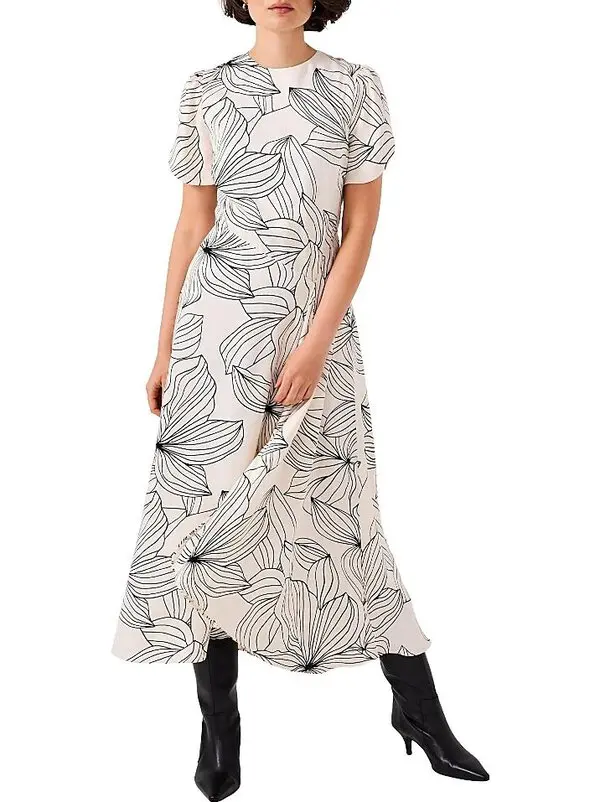 Mint Velvet Printed Satin Midi Dress - Cream