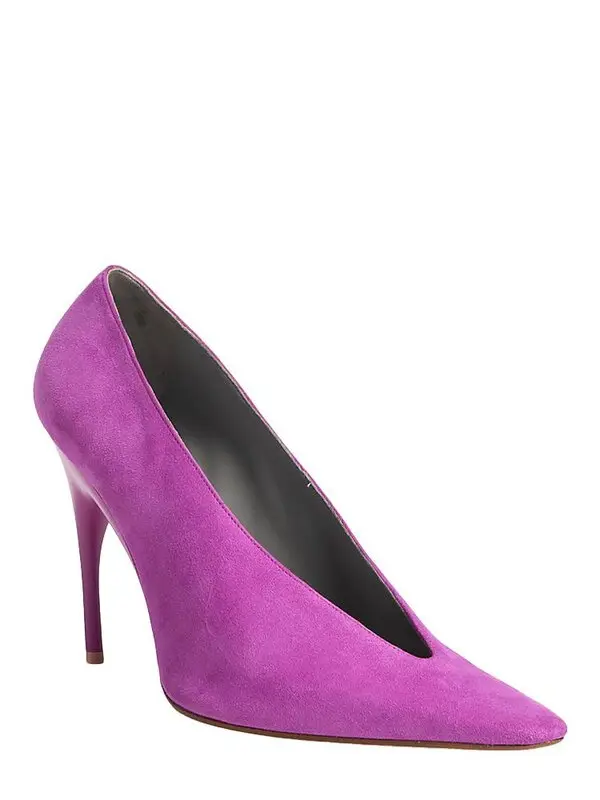Balenciaga Duchesse Suede Pointed Pumps - Purple