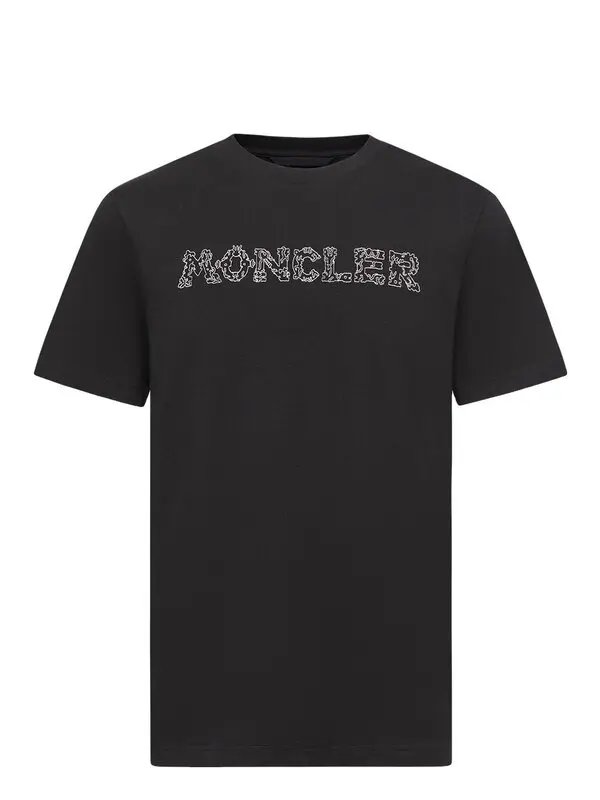 Moncler Space Embroidered Logo Cotton T-shirt - Black