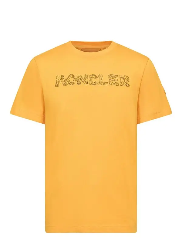 Moncler Space Embroidered Logo Cotton T-shirt - Yellow