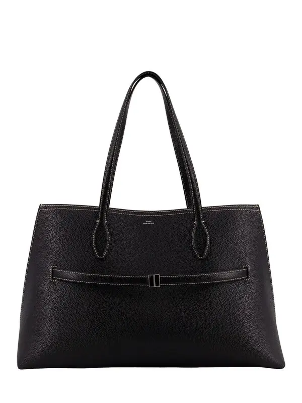 TOTEME Leather Shoulder Bag With Logo - Black