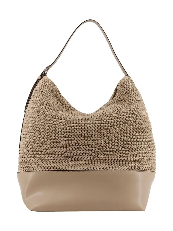 TOTEME Leather Shoulder Bag With Woven Pattern - Beige