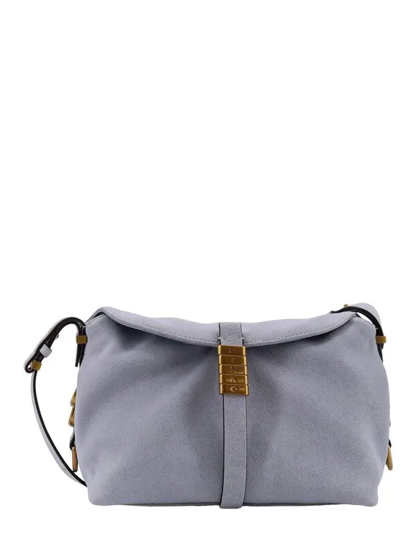 Pinko Suede Shoulder Bag With Metal Logo - Blue
