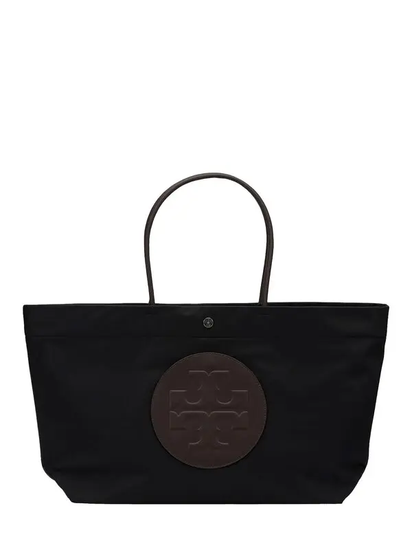 Tory Burch Ella Twist Nylon Shoulder Bag With Logo Patch - Black