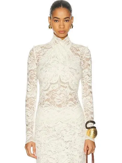 Rabanne Lace Turtleneck Top - Ivory