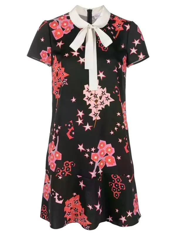 Red Valentino Star-print Pussy-bow Dress - Black