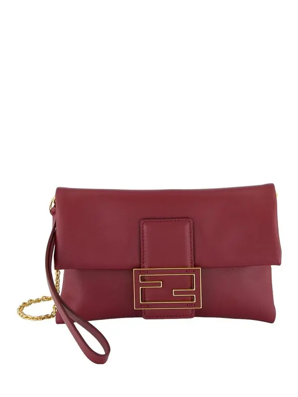 Fendi Nappa Leather Mamma Baguette Pouch - Burgundy