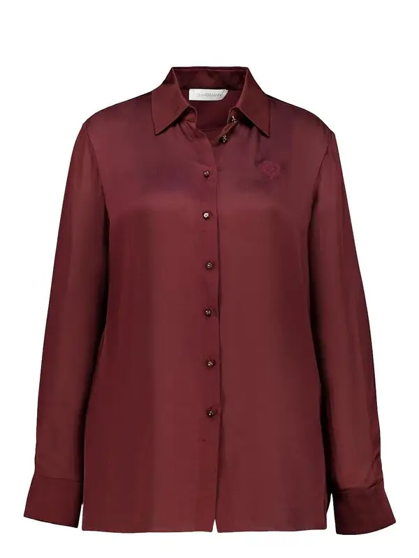 Zimmermann Luna Satin Silk Shirt - Burgundy