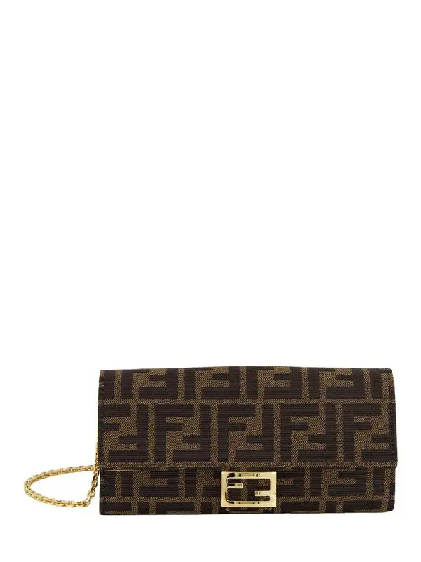 Fendi Ff Jacquard Continental Wallet With Chain Strap - Brown
