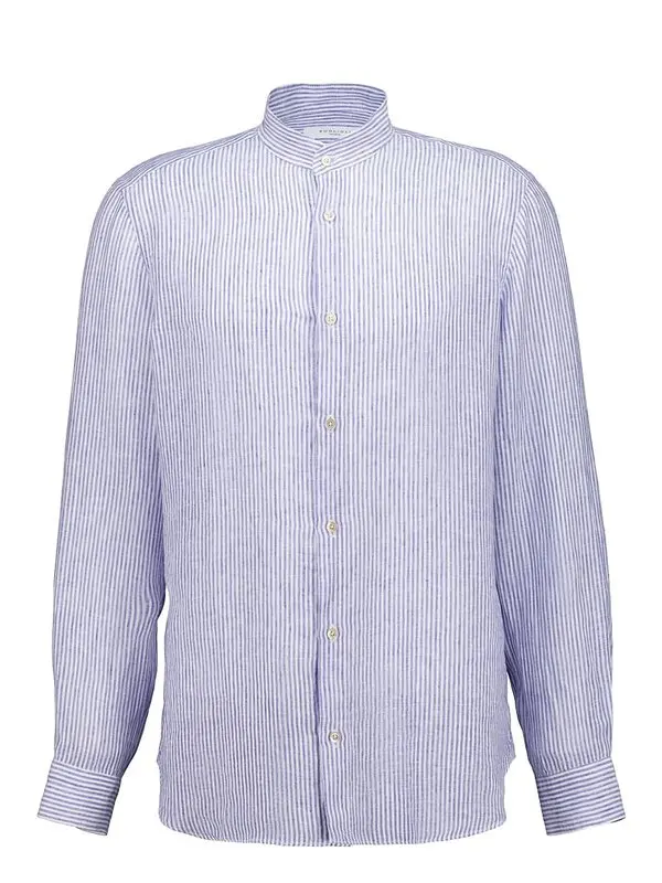 Boglioli White And Navy Striped Linen Shirt - Blue