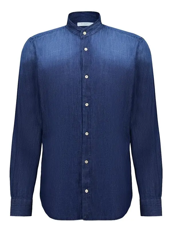 Boglioli Cotton Mandarin Collar Shirt - Blue