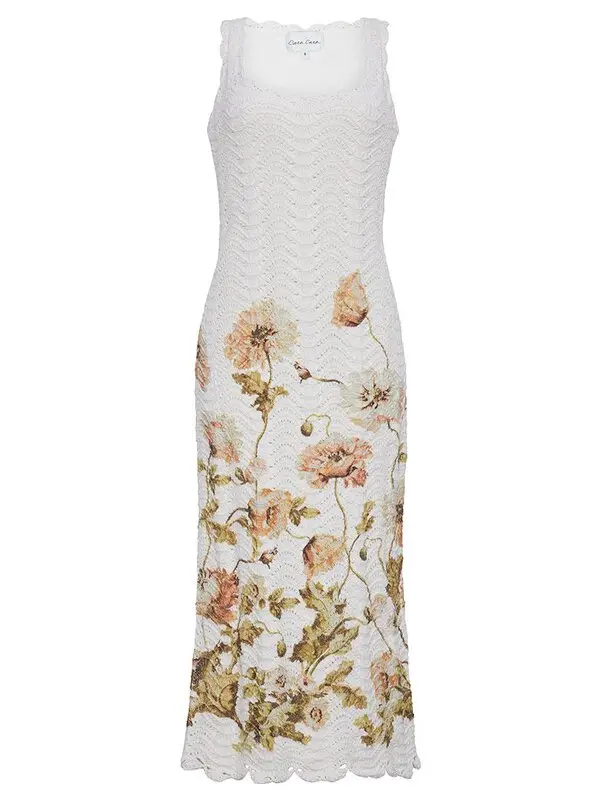 Cara Cara Orel Crochet Midi Dress - Lockwood Flora Egret