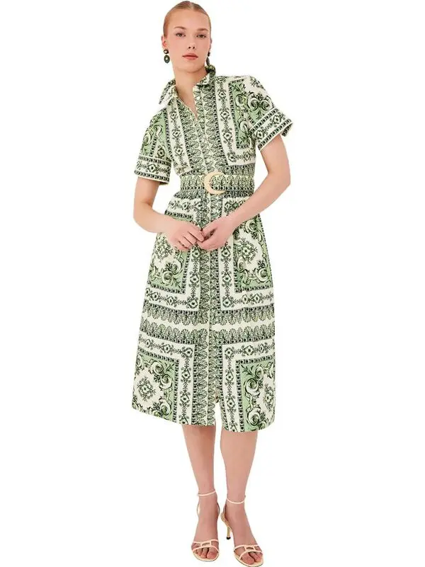 Cara Cara Malena Printed Shirtdress - Hudson Scarf Mint