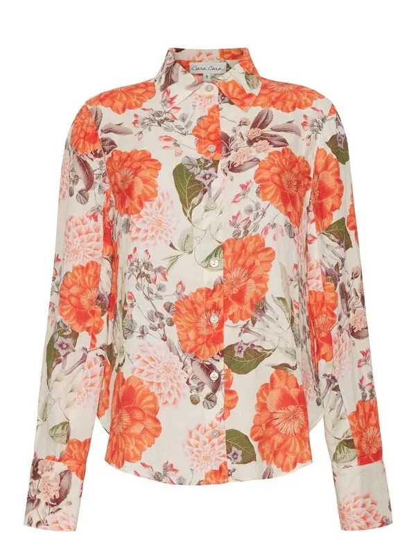 Cara Cara Printed Button-down Shirt - Blossoms Egret