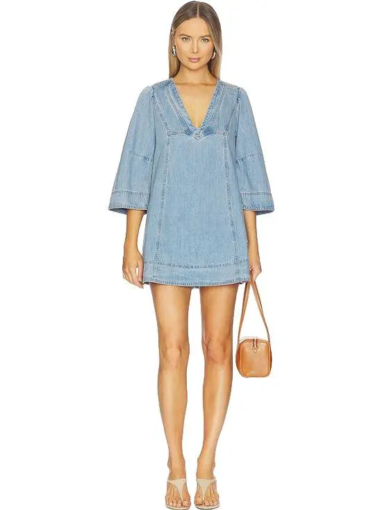 Free People Goldie Balloon Sleeve Denim Dress - Celestial Blue