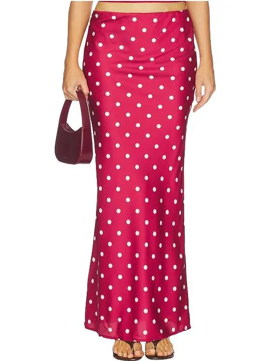 RUNAWAY THE LABEL Blaine Maxi Skirt - Cherry & White Polka Dot