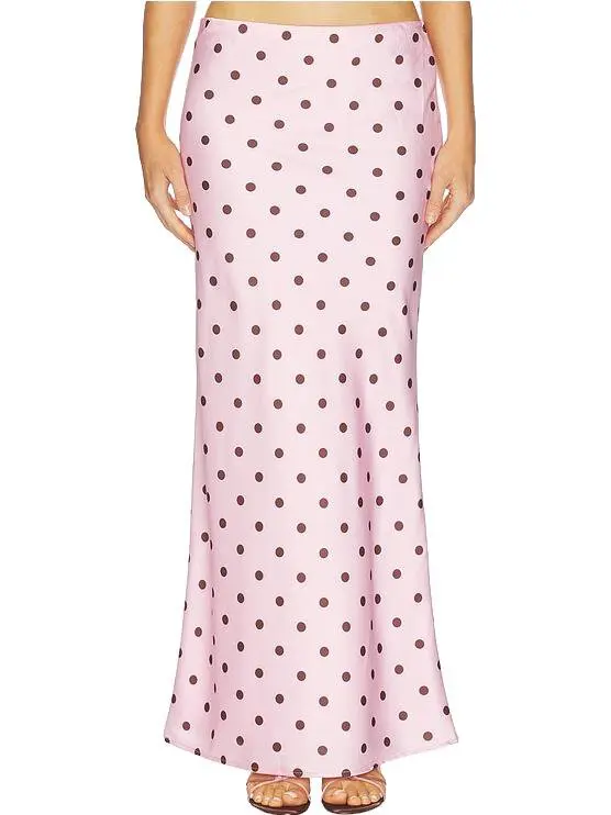 RUNAWAY THE LABEL Blaine Maxi Skirt - Musk & Choc Polka Dot