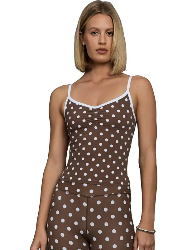 Carbon38 Polka Dot Ruched Tank - Carafe/white Polka Dot