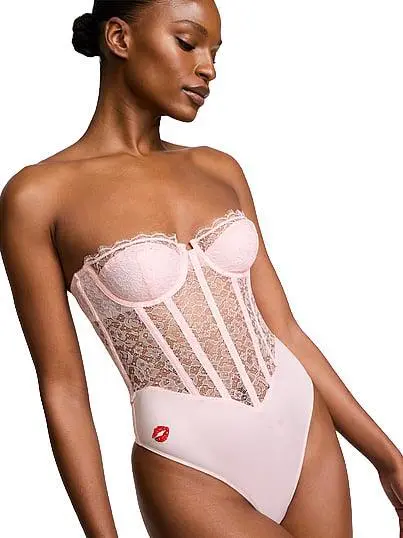 Victoria's Secret Tease Lace Strapless Corset Bodysuit - Pink
