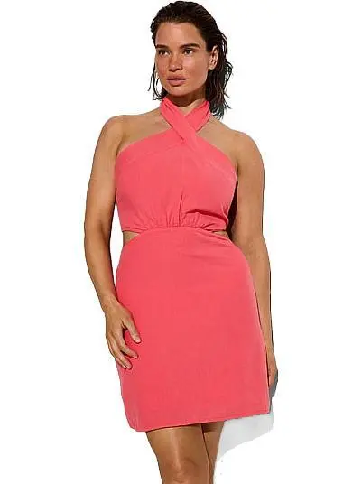 Victoria's Secret Linen Halter Tie-back Mini Dress - Pink