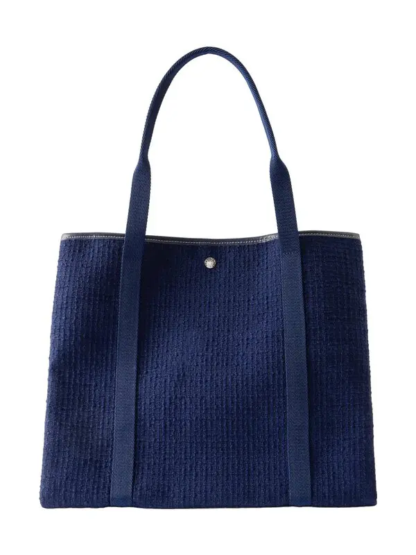 Rue De Verneuil Traversée Large Webbing And Leather-trimmed Tweed Tote - Blue