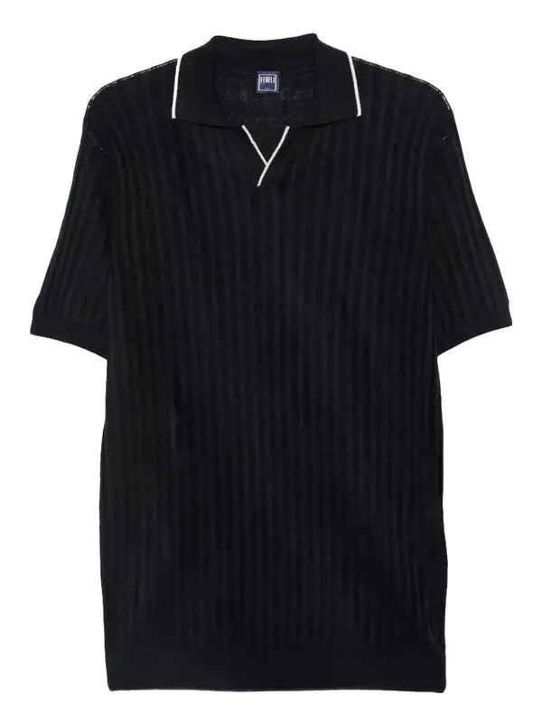Fedeli Ribbed V-neck T-shirt - Blue