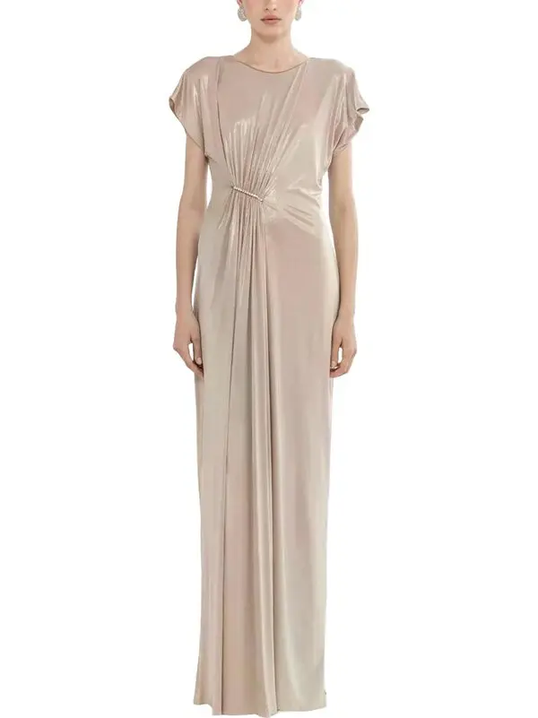 NISSA Ruched Metallic Maxi Dress - Neutrals