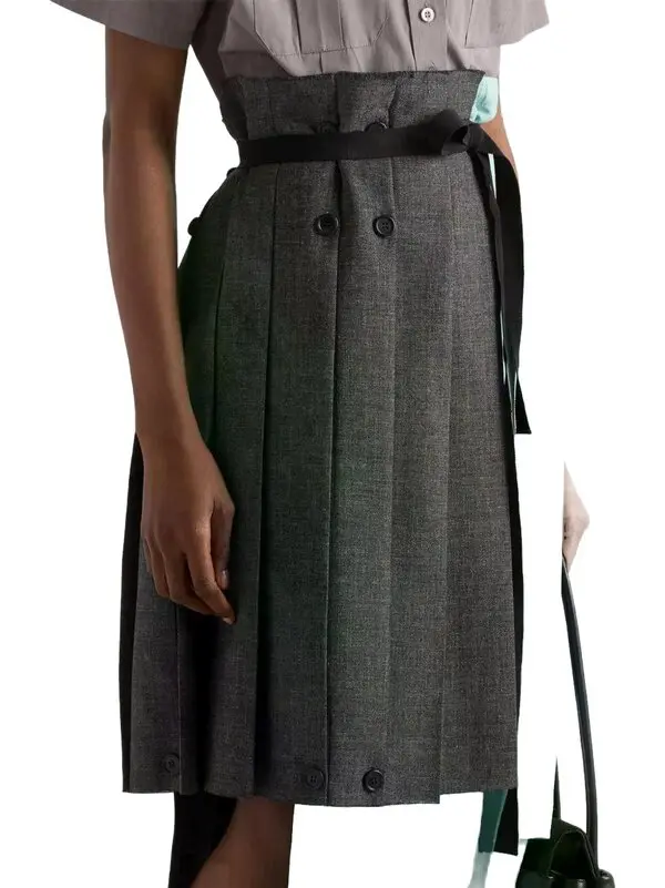 Prada Patchwork Pleated Midi Skirt - Grey