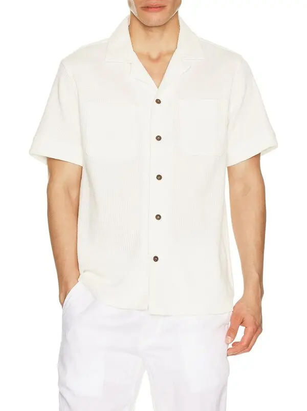 Polo Ralph Lauren Short Sleeve Cotton Linen Waffle Knit Andy Camp Shirt In White - Nevis