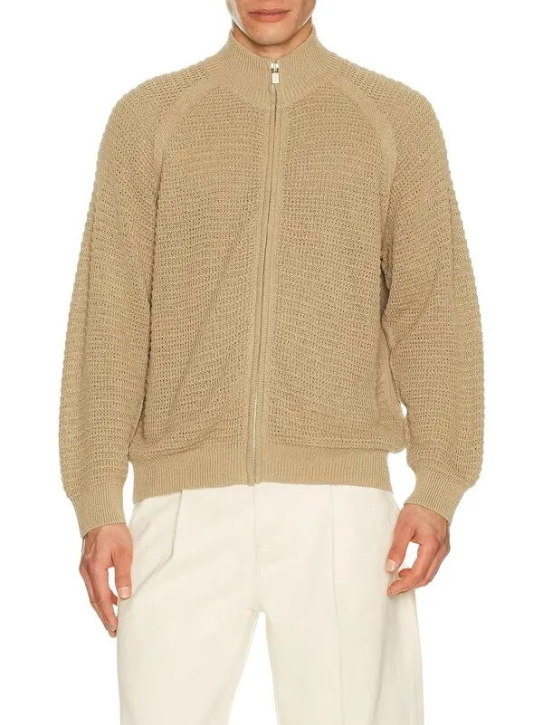 LE17SEPTEMBRE Open Knit Zip Up Cardigan - Beige