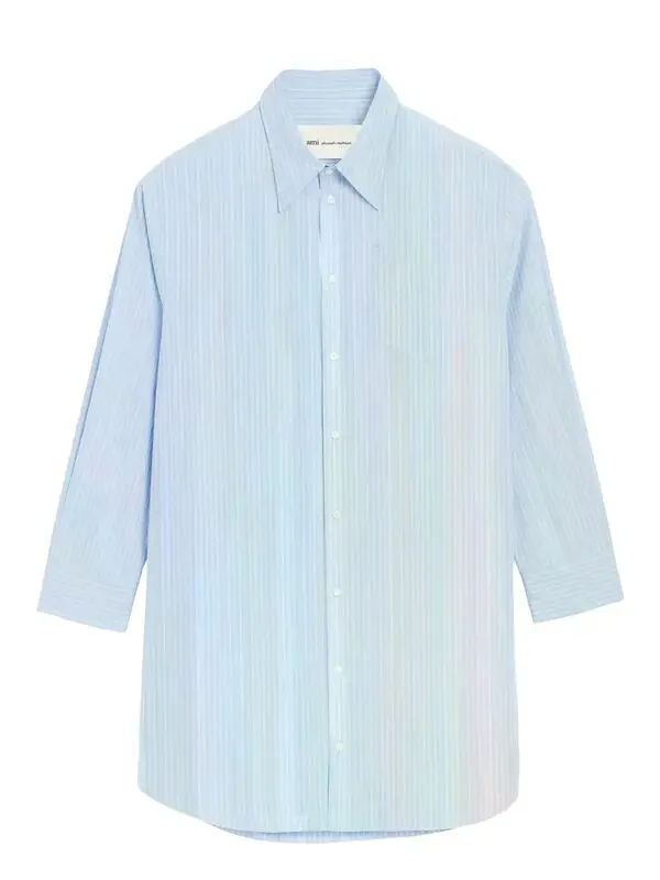 AMI Paris De Coeur Striped Cotton Poplin Shirt Dress - Blue