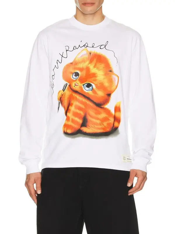 BORN X RAISED Kitty Long Sleeve Tee - White